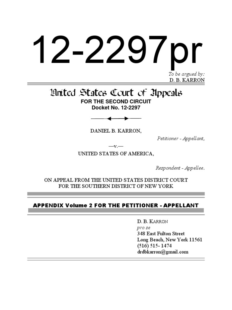 12-2297 Karron CoA Appendix v02 | PDF | Appeal | Office Of Management ...