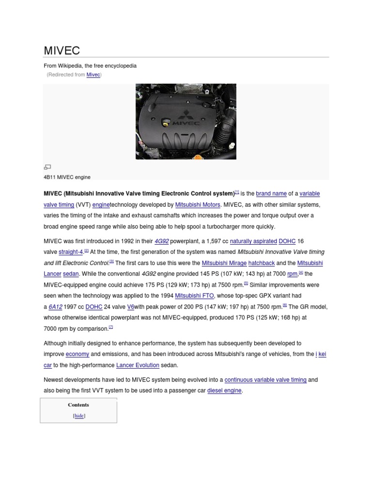 MIVEC | PDF | Vehicle Parts | Motor Vehicle