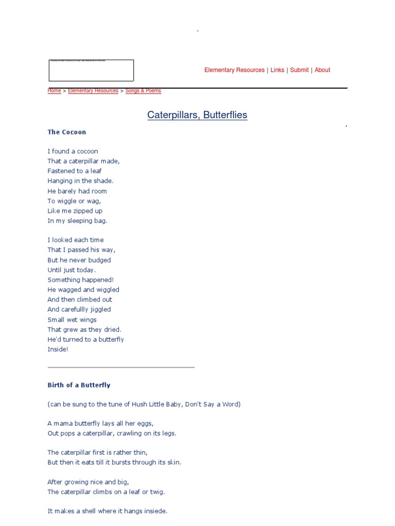 CanTeach Songs & Poems - Caterpillars, Butterflies | PDF | Butterfly | Pupa