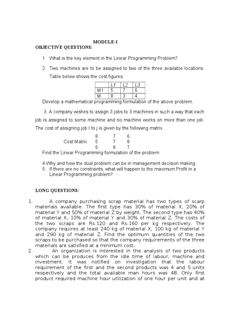 Probable Questions | PDF | Linear Programming | Mathematical Optimization