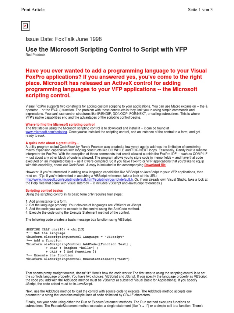 Enhance VFP with MS Scripting Control | PDF | Scripting Language ...