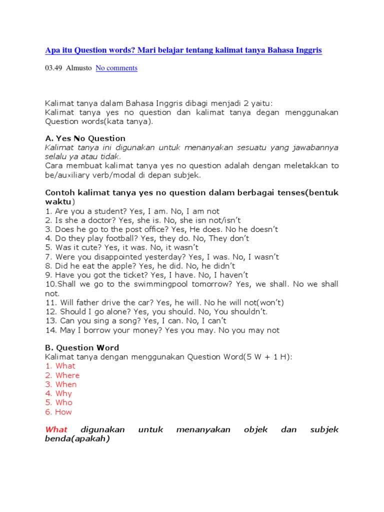 Apa Itu Question Words? Mari Belajar Tentang Kalimat Tanya Bahasa ...
