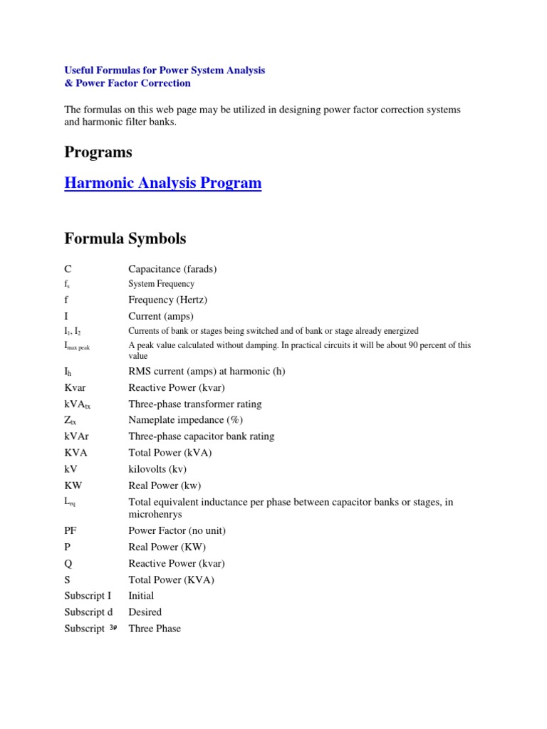 Useful Formulas For PS Analysis & PF Calculation | PDF | Capacitor | Ac ...