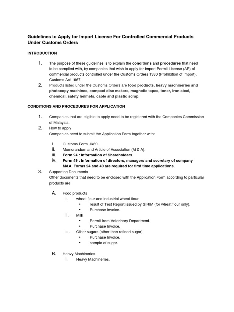 Guidelines To Apply For Import License For Controlled Commercial ...