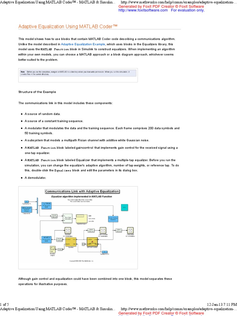 Adaptive Equalization Using MATLAB Coder™ - MATLAB | PDF | Parameter (Computer Programming) | Matlab