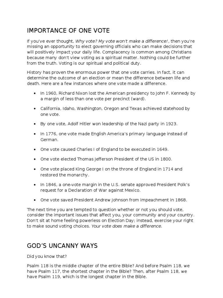 Importance of One Vote | PDF | Presidents Of The United States ...