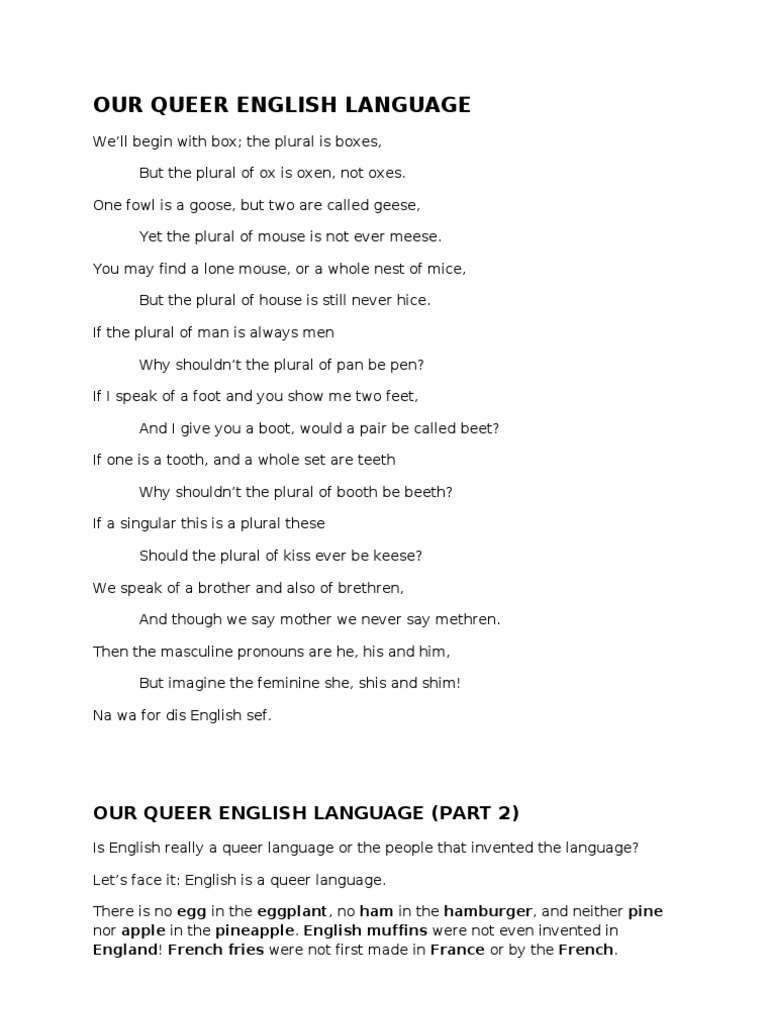 Our Queer English Language | PDF | Plural | Rules