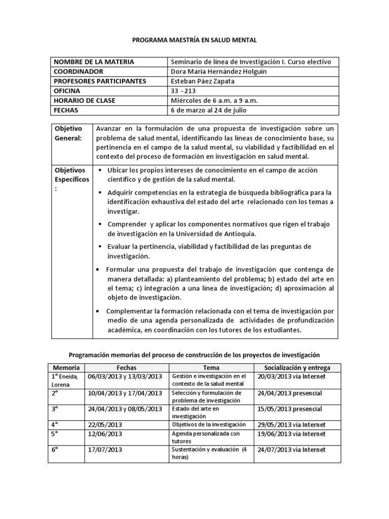 Programacion Sem Linea de Inv MSM 2013-1 | PDF | Sicología | Science