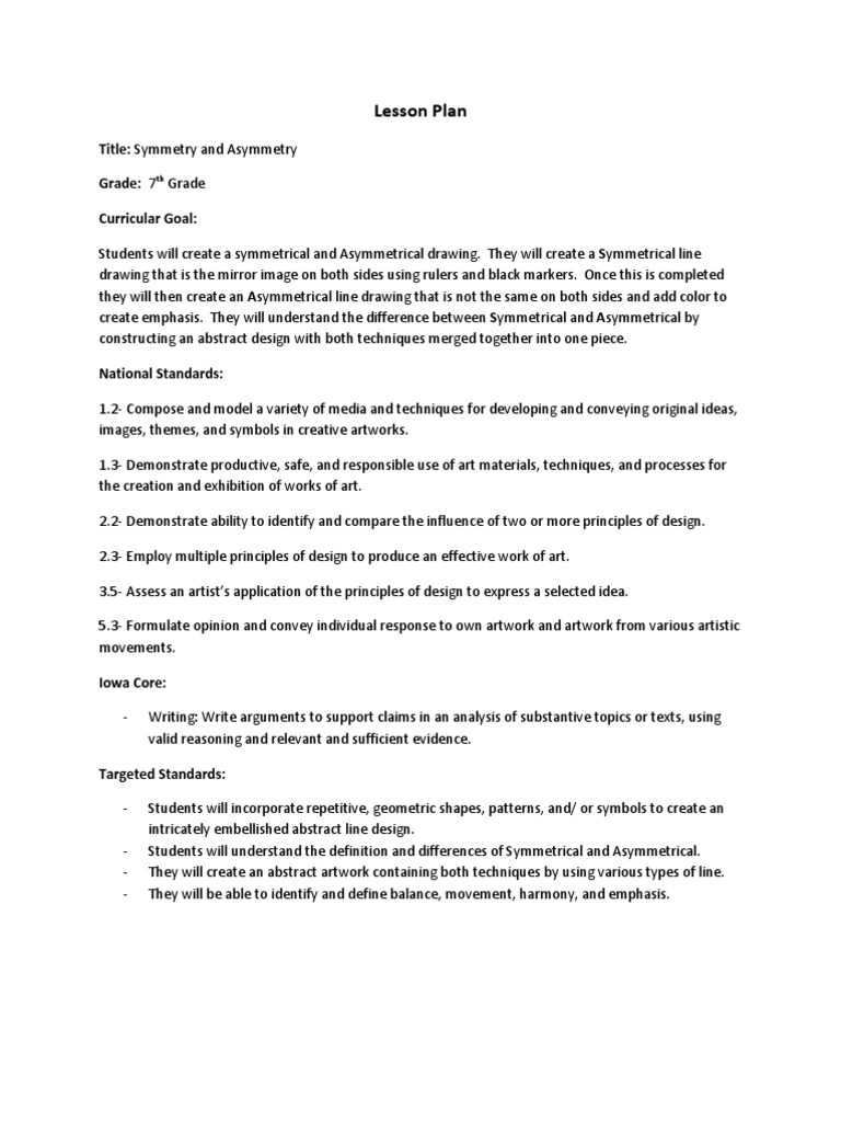 7th Grade Symmetry and Asymmetry Lesson Plan | PDF | Asymmetry | Symmetry