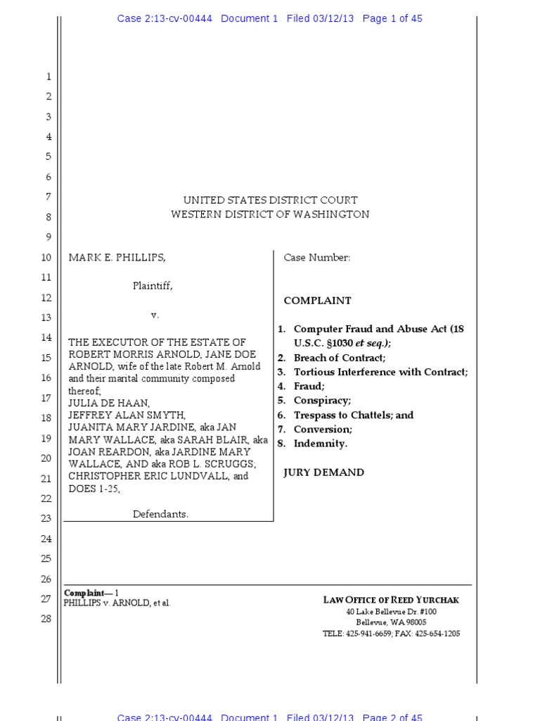 Phillips Complaint | PDF | Diversity Jurisdiction | Complaint