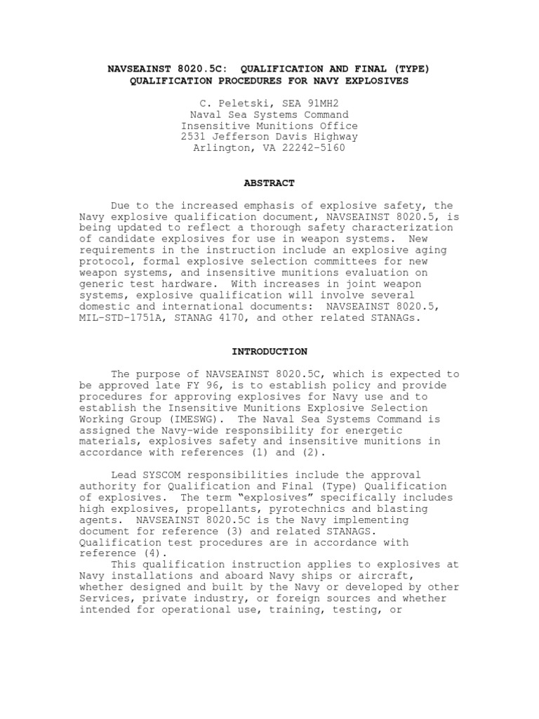 Navseainst 8020.5C | PDF | Explosive Material | Propellant