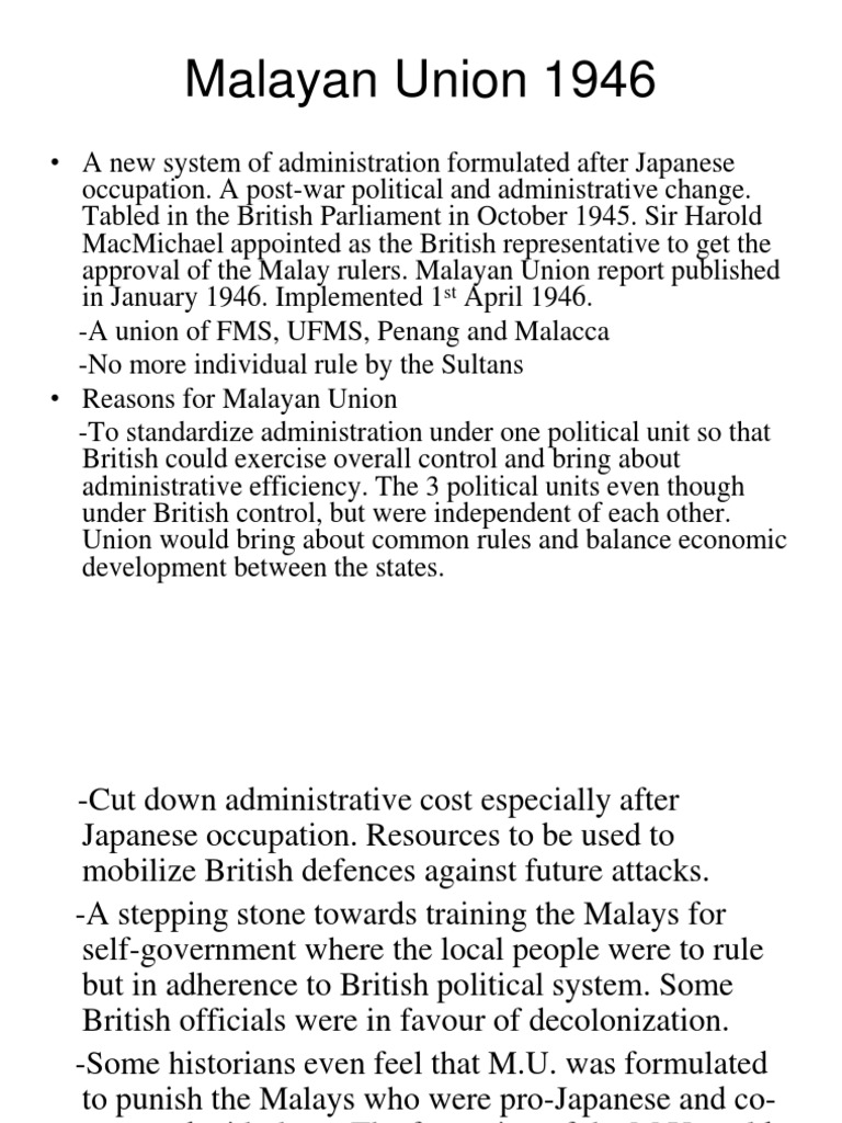L11 Malayan Union 1946 | PDF | Malaysia | Government