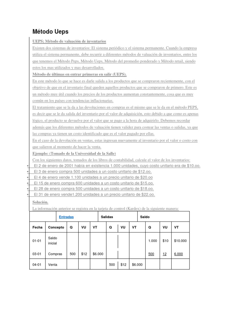 Método Ueps | PDF | Inventario | Euro