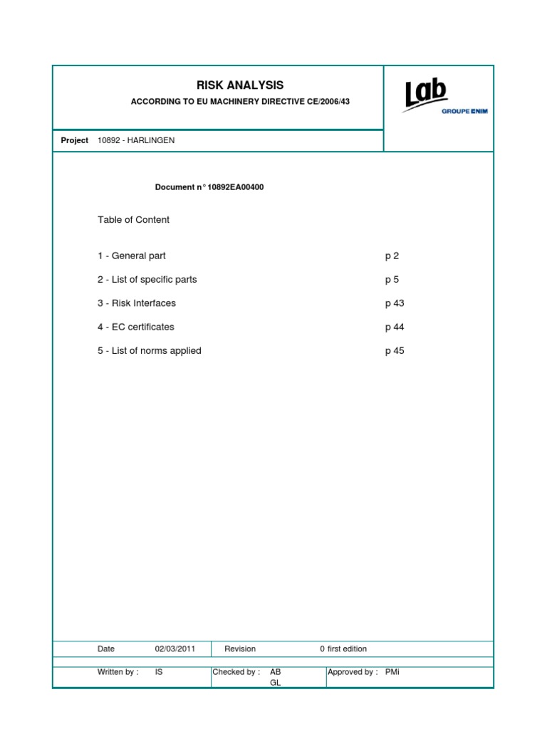 07A Risk Analysis EU Machinery Directive CE | PDF | Personal Protective ...