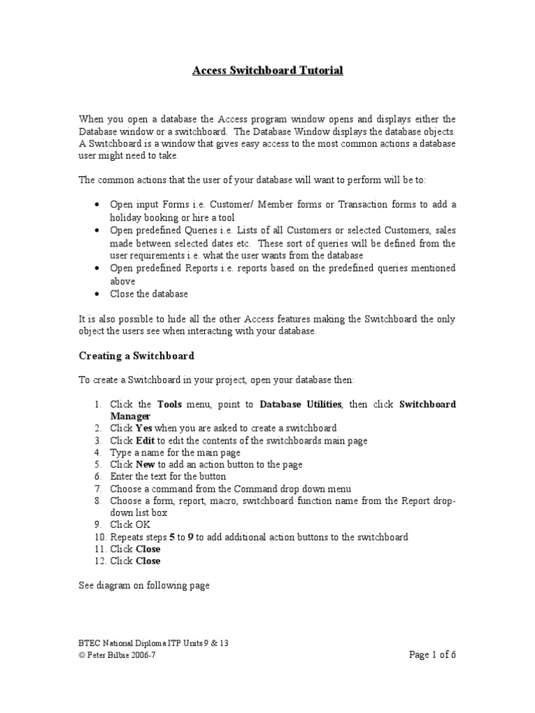 Access Switchboard Tutorial | PDF | Databases | System Software