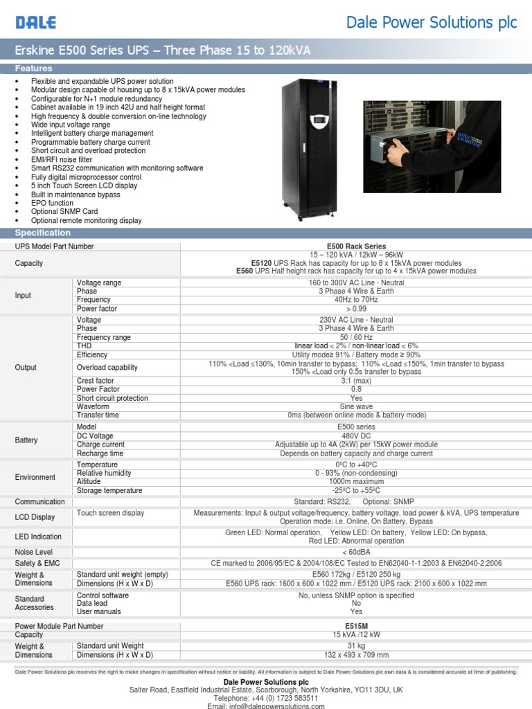 E500 Series UPS Datasheet | PDF | Programmable Logic Controller | Battery (Electricity)