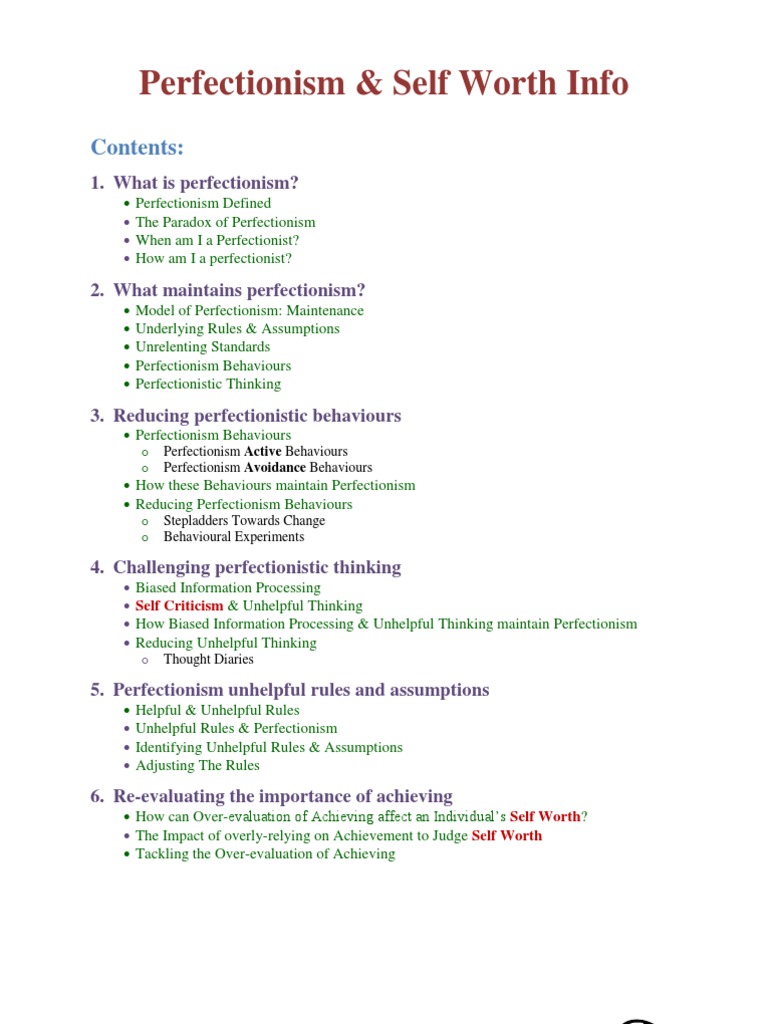Perfectionism Info | PDF | Perfectionism (Psychology) | Self Esteem