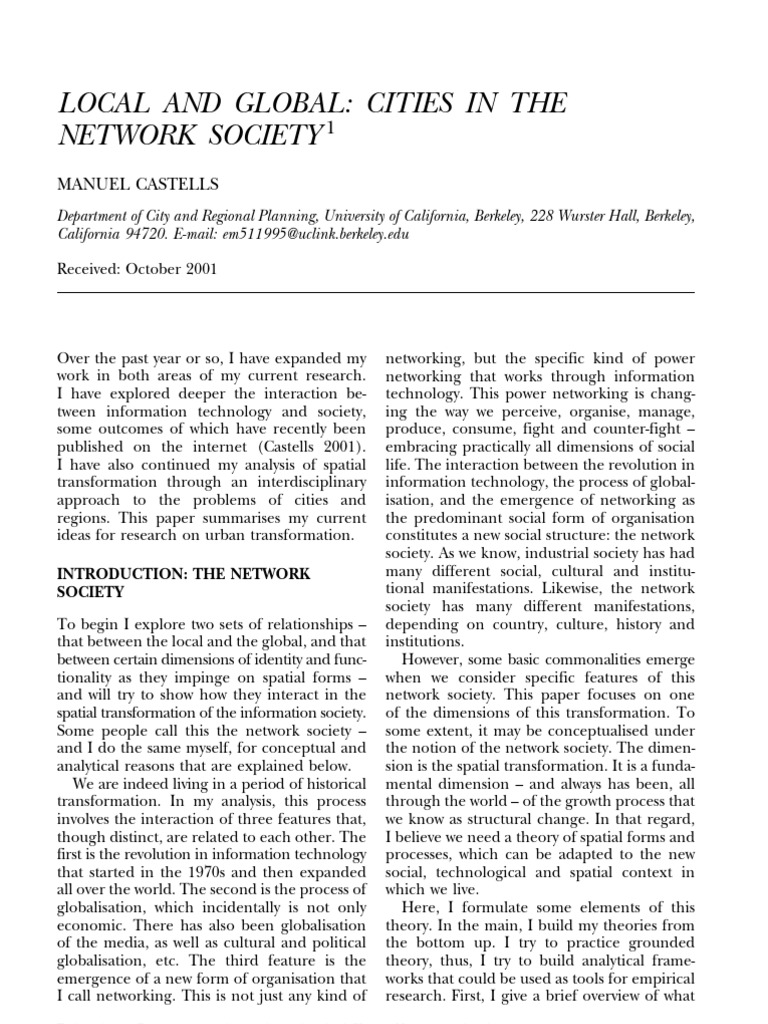 Manuel Castells - Local and Global (Cities in The Network Society ...