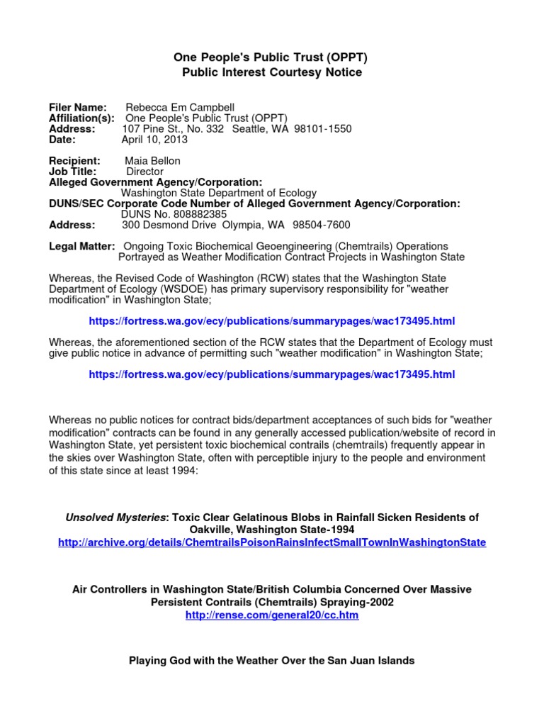 Sample Chemtrail Courtesy Notice | PDF | Washington (State) | Crime ...