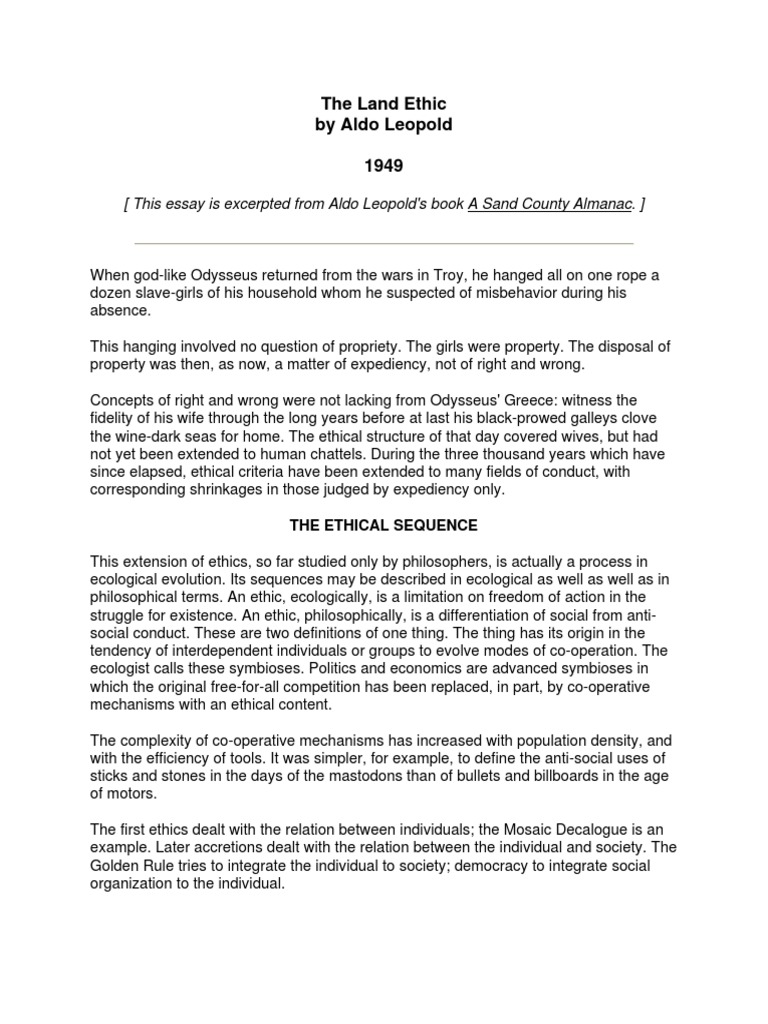 The Land Ethic by Aldo Leopold 1949: (This Essay Is Excerpted From Aldo ...