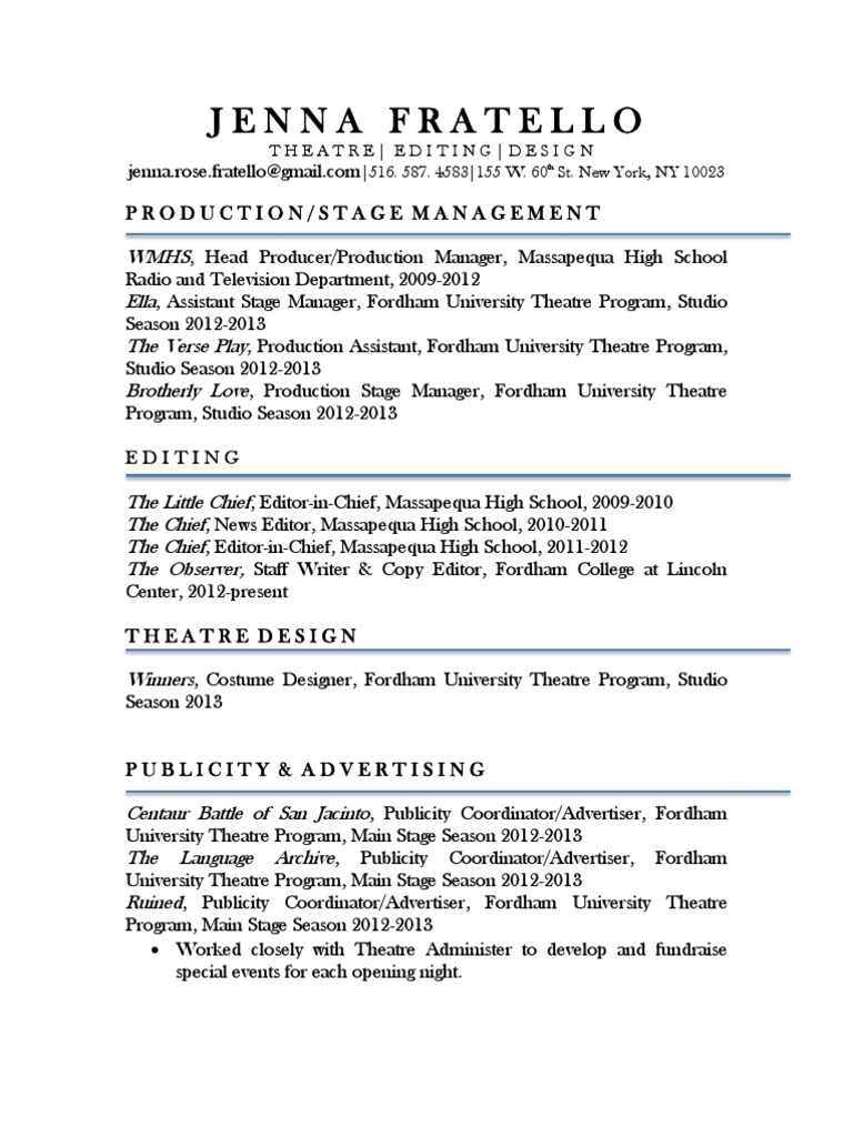 Jenna Fratello Resume | PDF | News | Editing