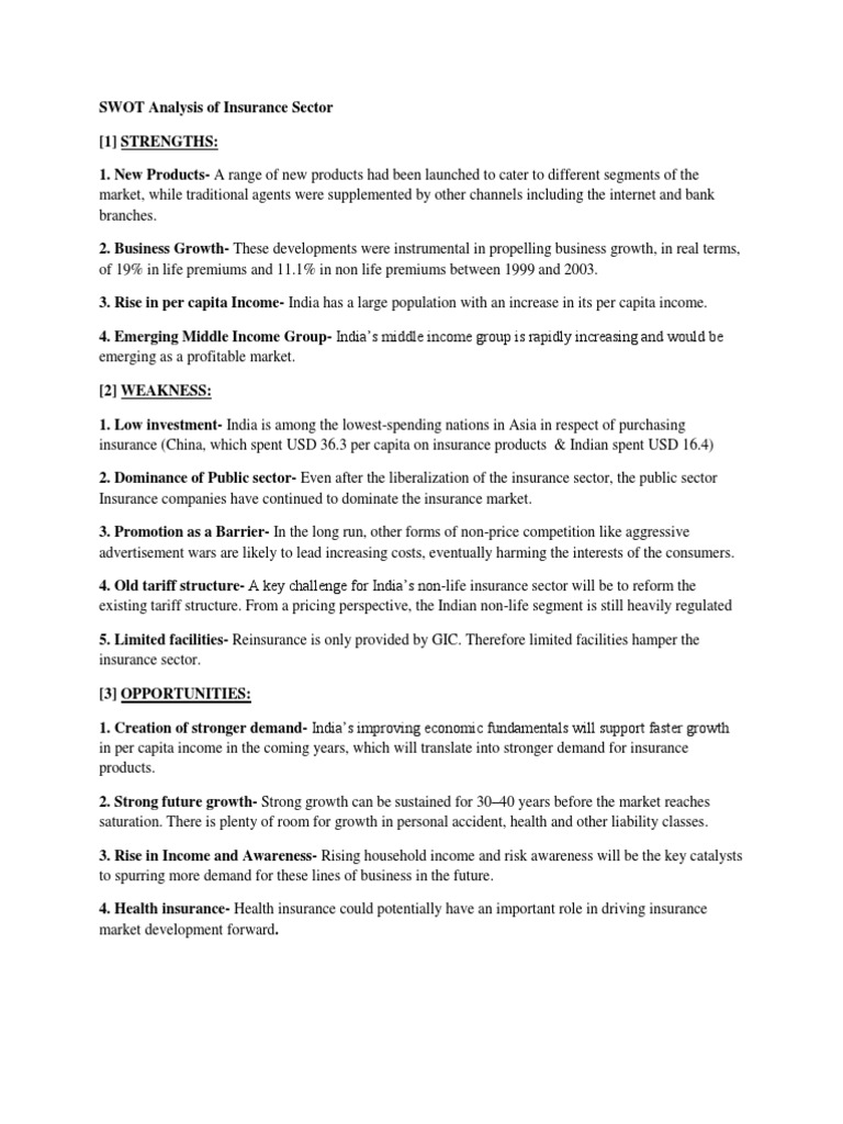 SWOT Analysis of Insurance Sector Insights | PDF | Banks | Insurance