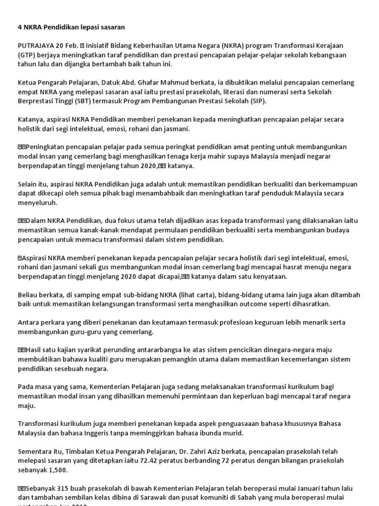 4 NKRA Pendidikan | PDF