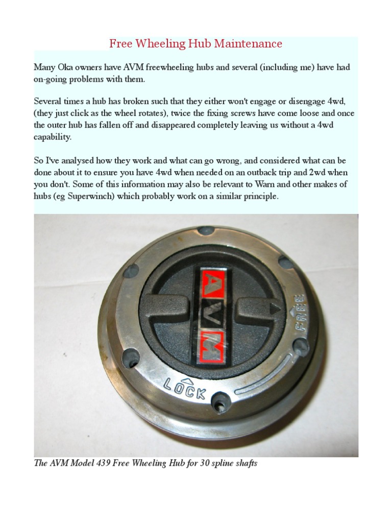 Free Wheeling Hub Maintenance | PDF | Screw | Axle
