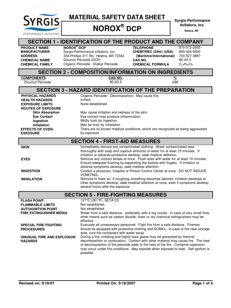 DCP MSDS | PDF | Hazardous Waste | Resource Conservation And Recovery Act