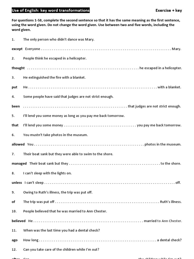 Key Word Transformations | PDF