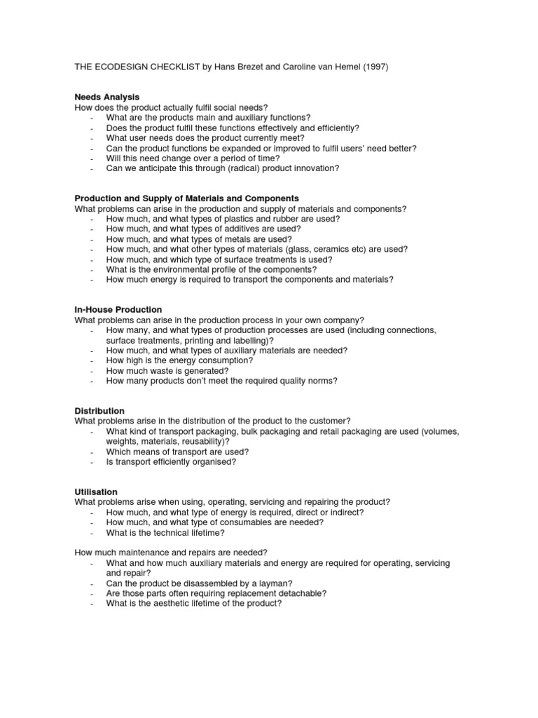 Ecodesign Checklist | PDF | Packaging And Labeling | Waste Management