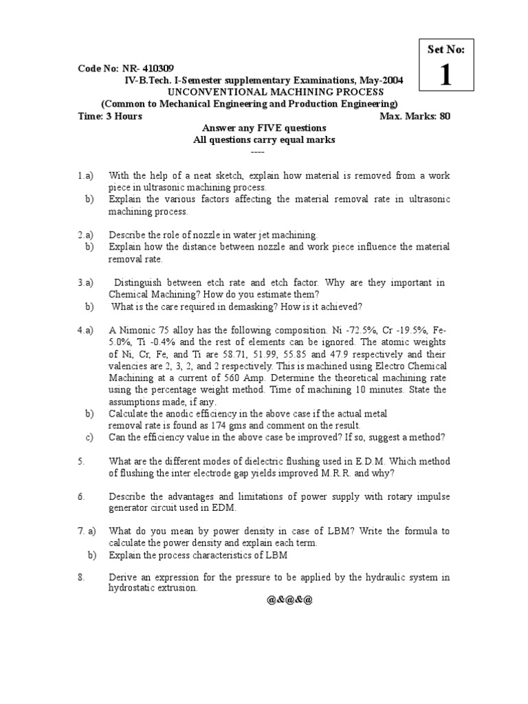 Unconventional Machining Process May2004 NR 410309 | PDF