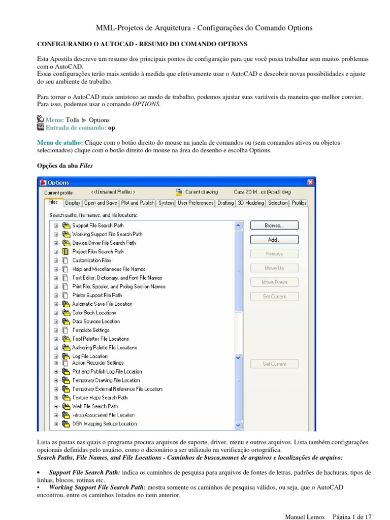 Configurando o AutoCAD Resumo Do Comando Options | PDF | Auto Cad ...