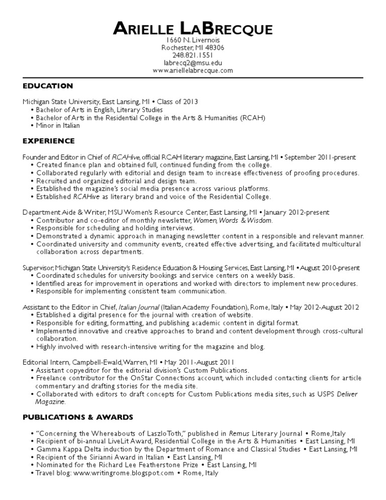 Arielle LaBrecque Resume | PDF | Michigan State University | Lansing