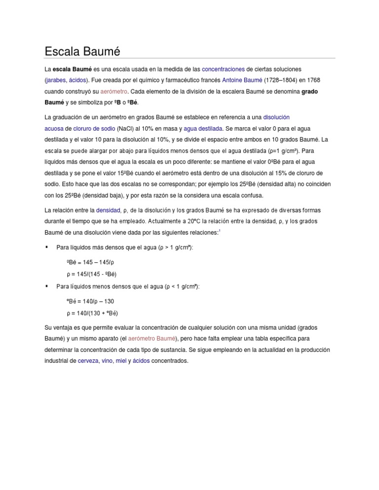 Escala Baumé | PDF | Volumen | Cantidades fisicas