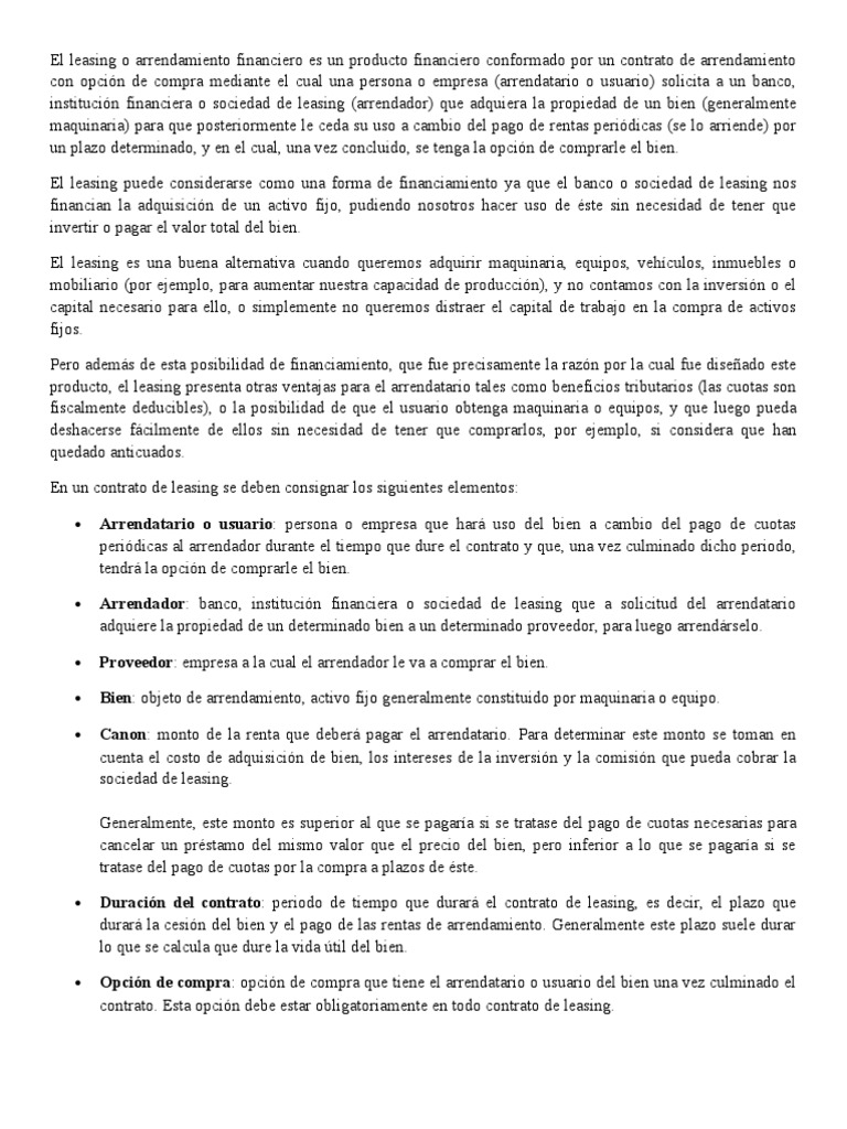 Guía Completa sobre Leasing Financiero | PDF | Arrendamiento | Business