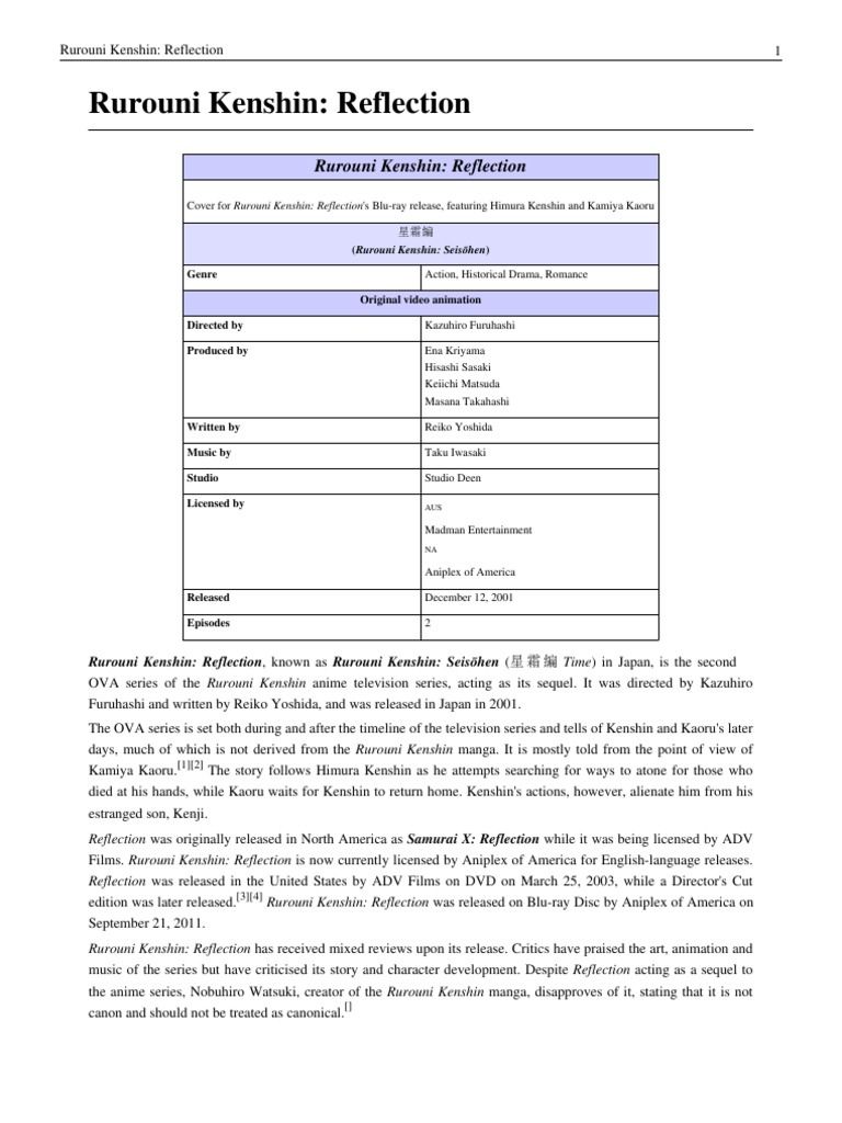 Rurouni Kenshin: Reflection | PDF | Anime Series | Manga