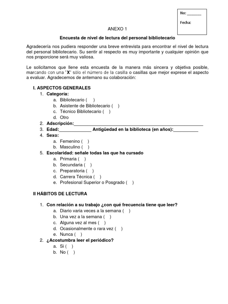 Encuesta sobre Hábitos de Lectura Bibliotecarios | PDF | Lectura ...