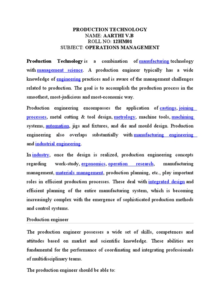 Production Technology | PDF | Operations Management | Engineering