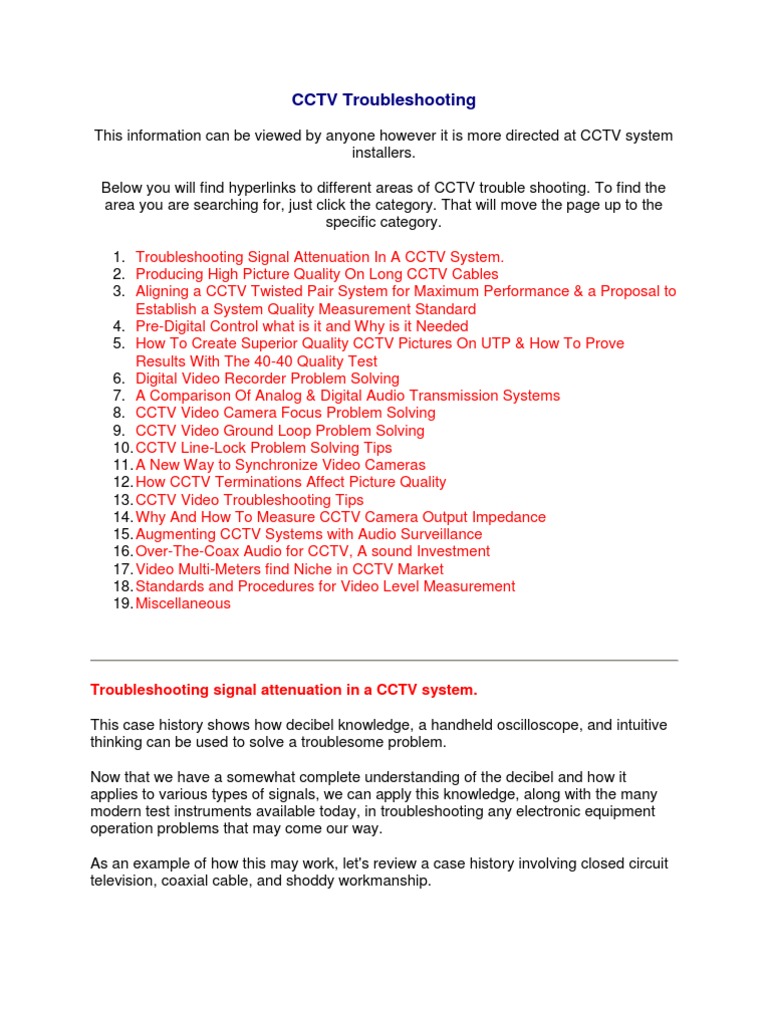CCTV System Troubleshooting Guide | PDF | Sampling (Signal Processing ...