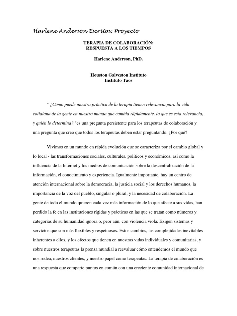 Harlene Anderson Escritos | PDF | Conocimiento | Aprendizaje