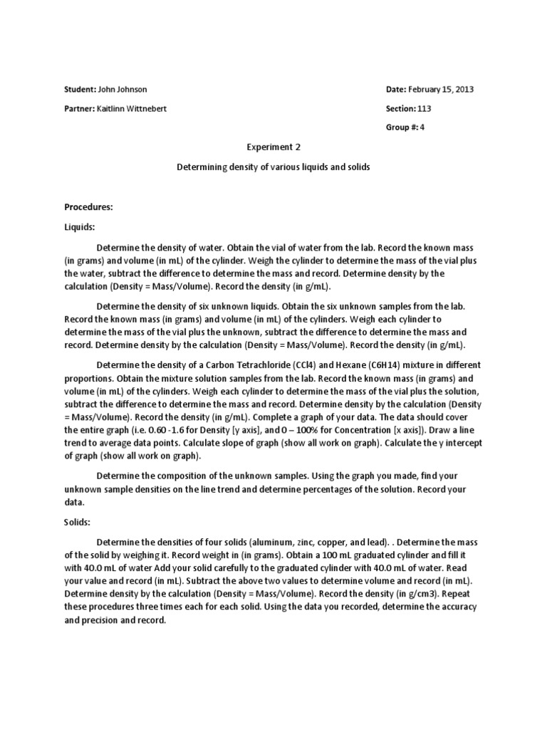 Determining Density Lab Report | Download Free PDF | Mass Concentration ...