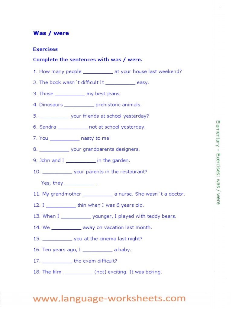 Elementary Was Were Exercises | PDF