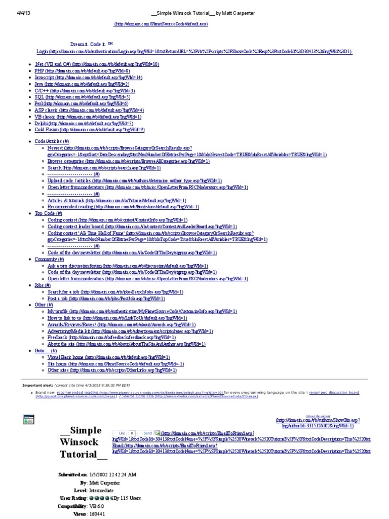 Winsock Tutorial | PDF | Port (Computer Networking) | Internet Standards