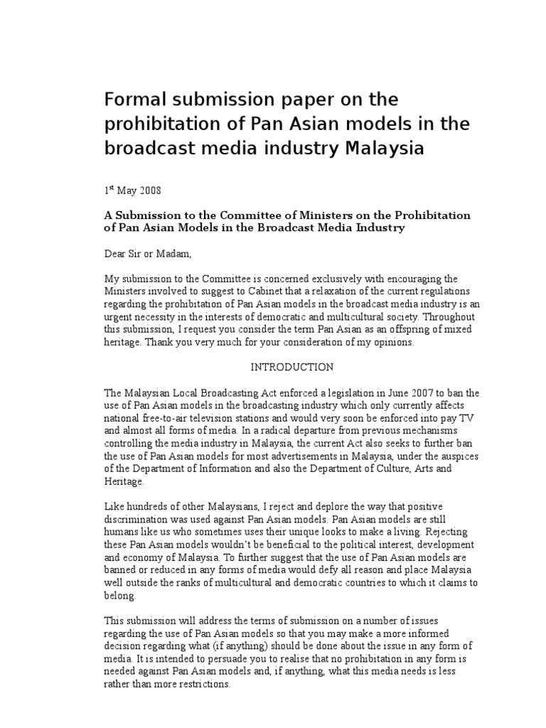 Policy On The Use of Pan Asian Models in Malaysia | PDF | Malaysia ...