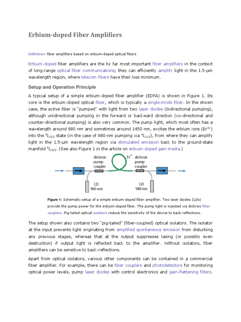 Erbium-Doped Fiber Amplifiers Overview | PDF | Optical Fiber | Photonics