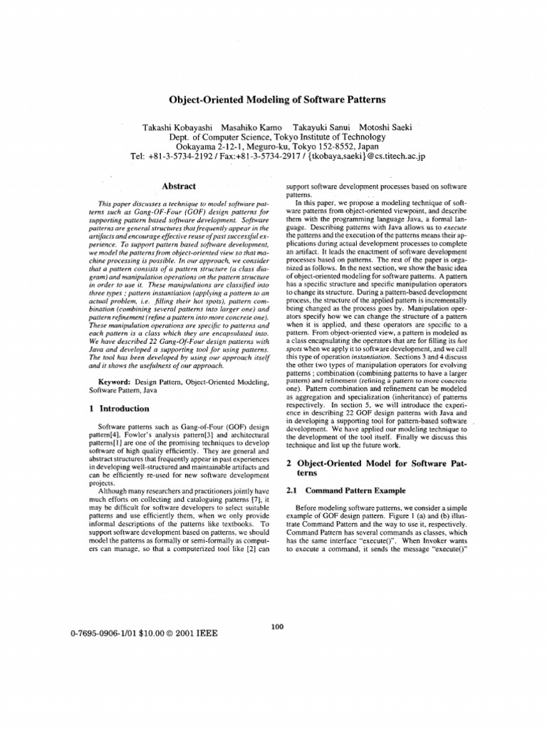 Object Oriented Modeling Of Software Patterns Pdf Class