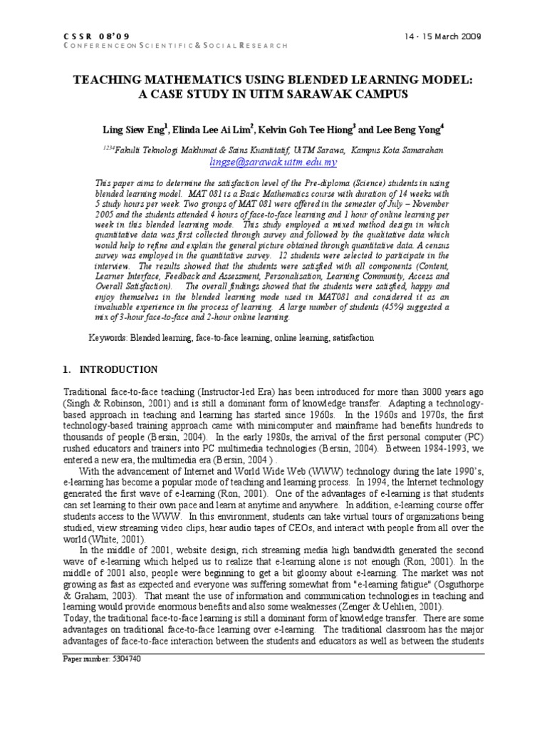 Teaching Mathematics Using Blended Learning Model: A Case Study in Uitm ...