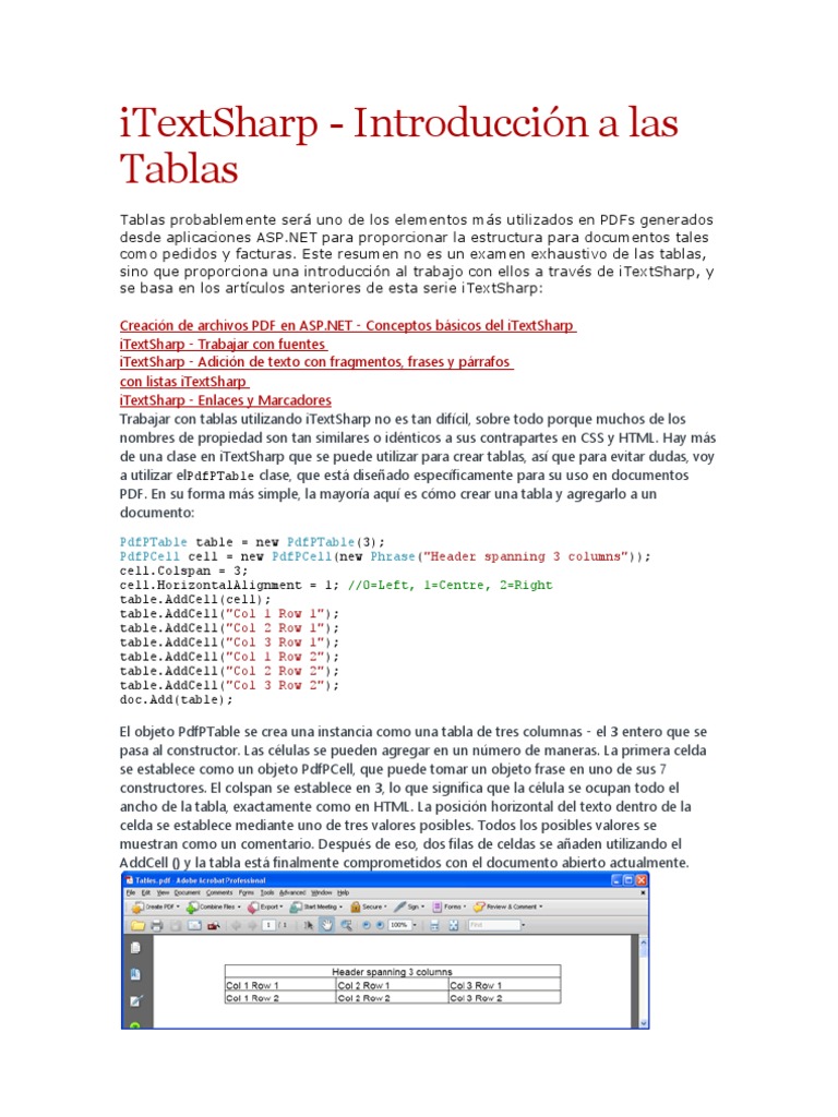 iTextSharp Ejemplos | Descargar gratis PDF | Tabla (base de datos) | Formato de Documento Portable