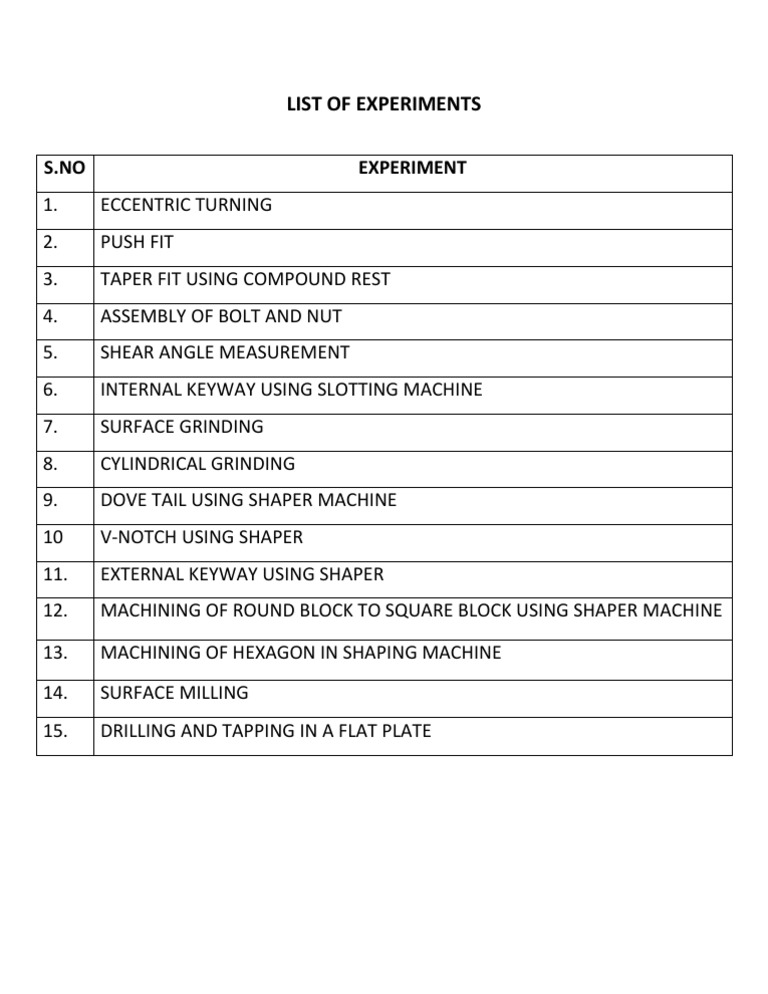 List of Machining Experiments | PDF